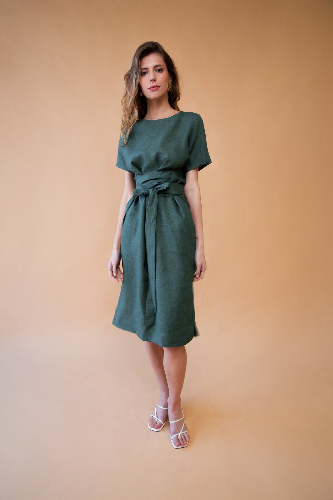 Linen Dresses for Women, Boho Dress, Green Dress, Linen Bridesmaid ...