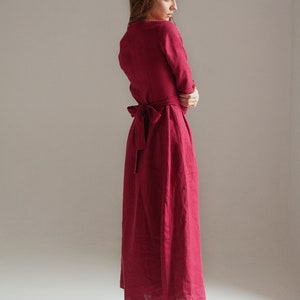 Burgundy Red Linen Dress With Front Buttons Linen Bridesmaid - Etsy