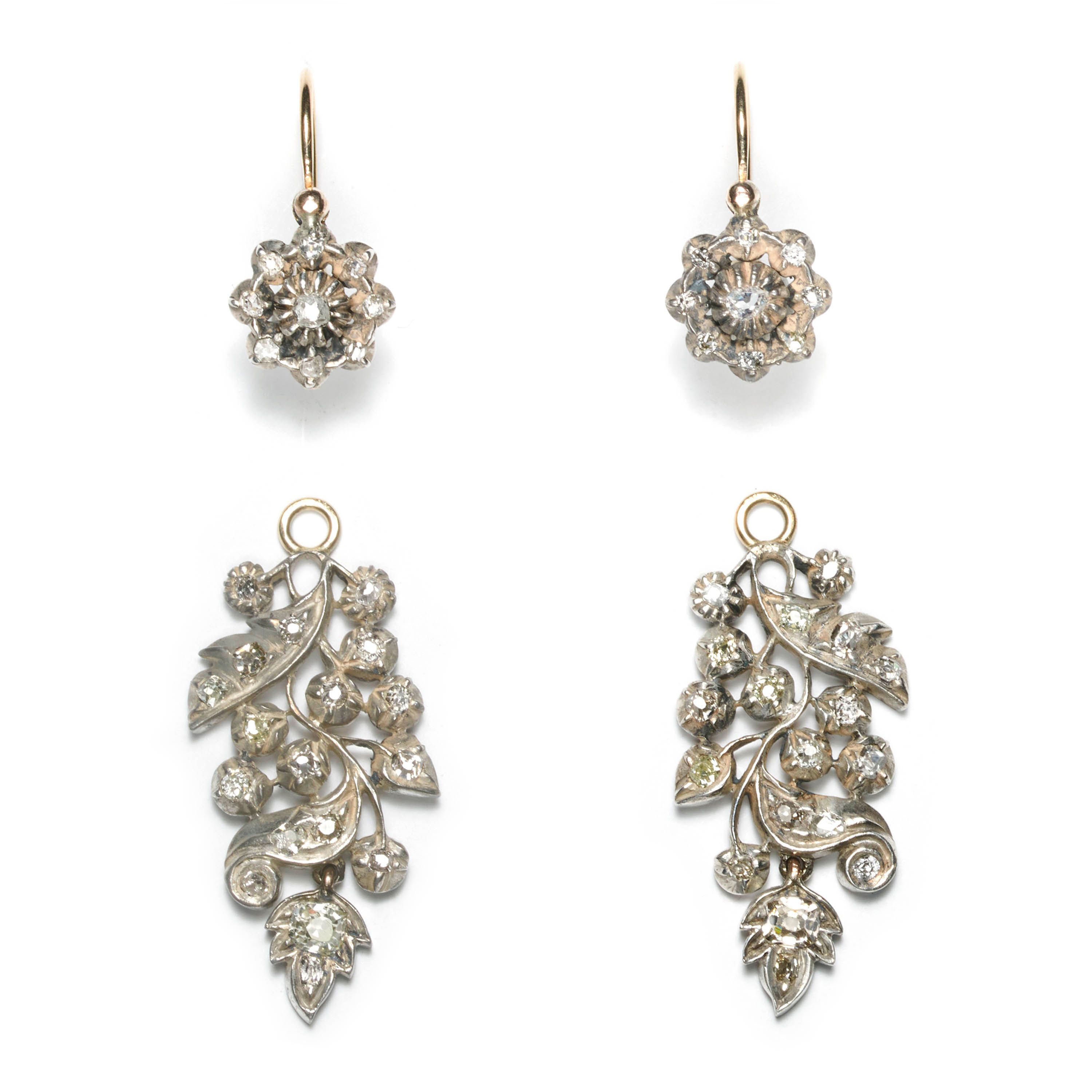 Antique Spanish Diamond and Silver Upon Gold Drop Earrings, 3.00ct ...