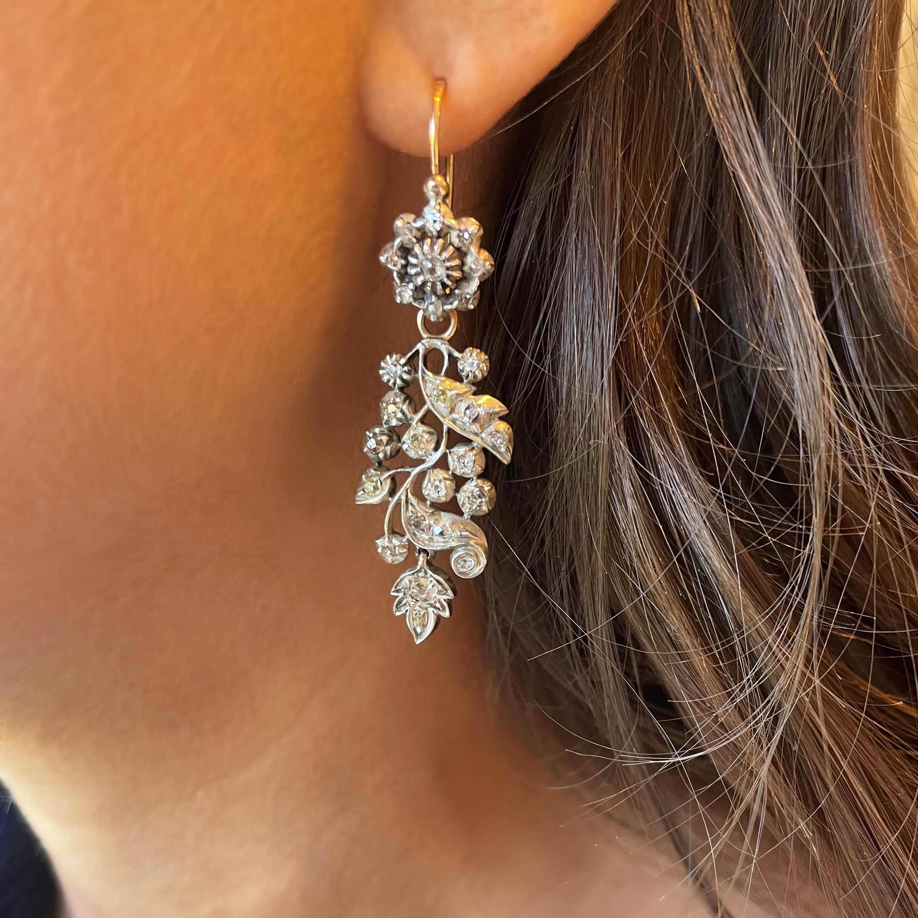 Antique Spanish Diamond and Silver Upon Gold Drop Earrings, 3.00ct ...