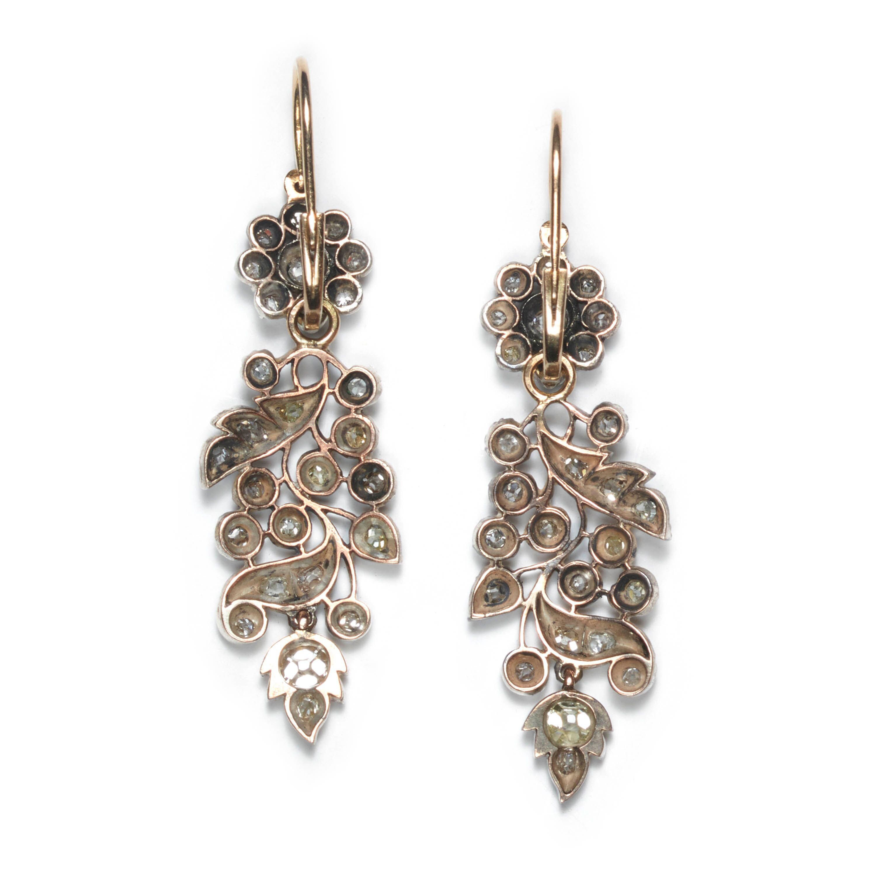 Antique Spanish Diamond and Silver Upon Gold Drop Earrings, 3.00ct ...