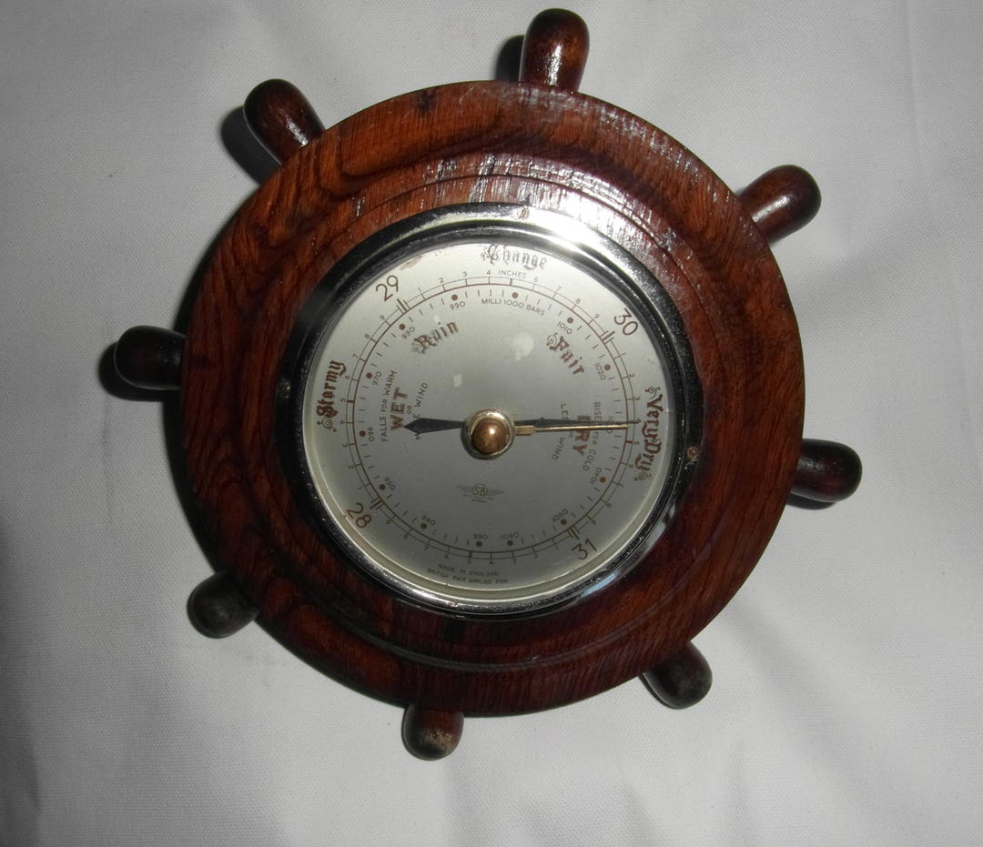 1930s-40s Oak Ships Wheel Barometer by SB England Tested & Attractive ...