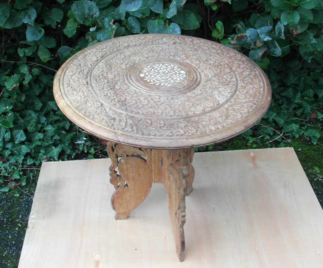 A Large Example - 1970s Carved Wood Indian Occasional Table - 3.8kgs ...