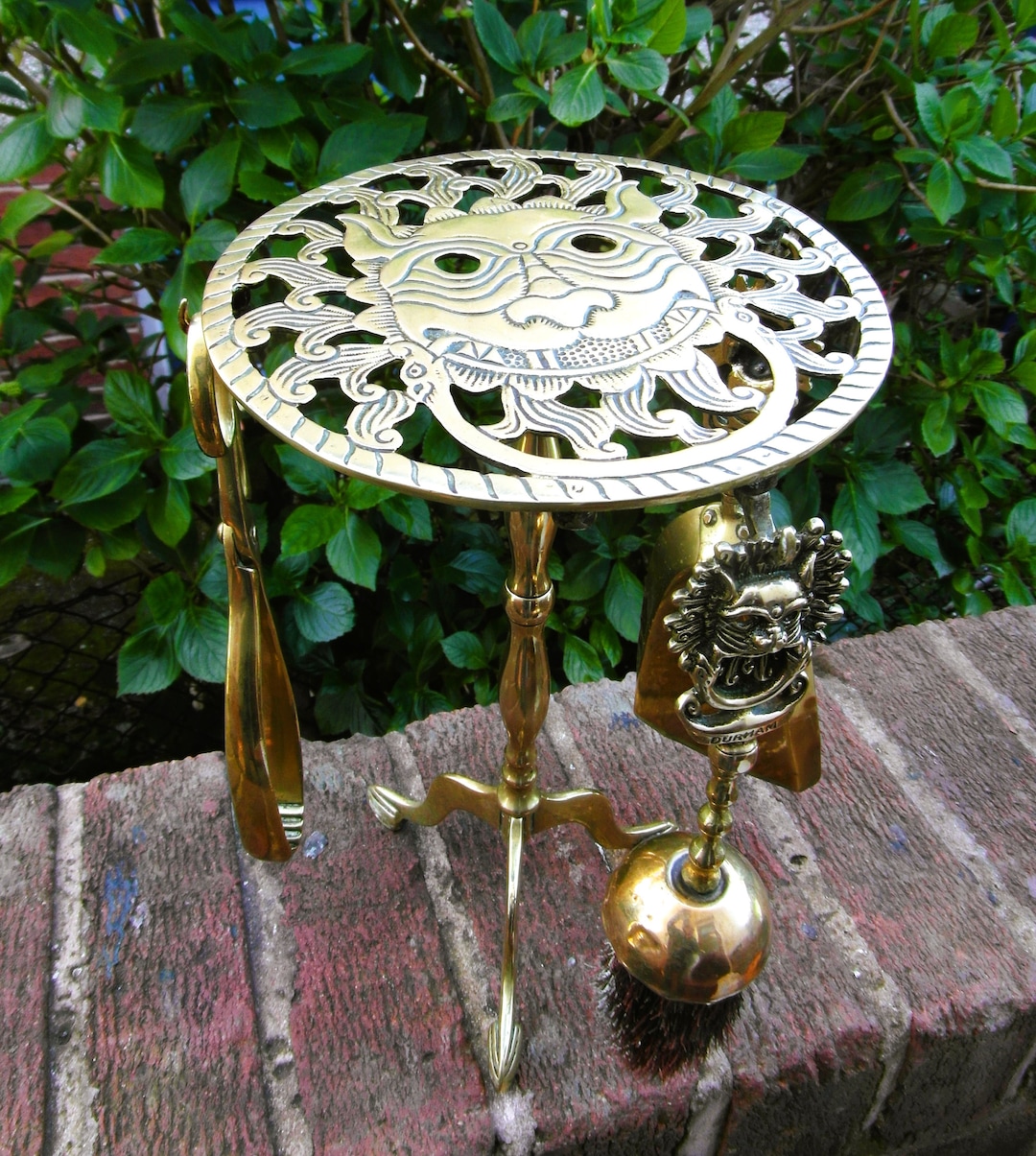 Vintage Chinese Dragon Design Brass Pedestal Trivet & 3 Hanging ...