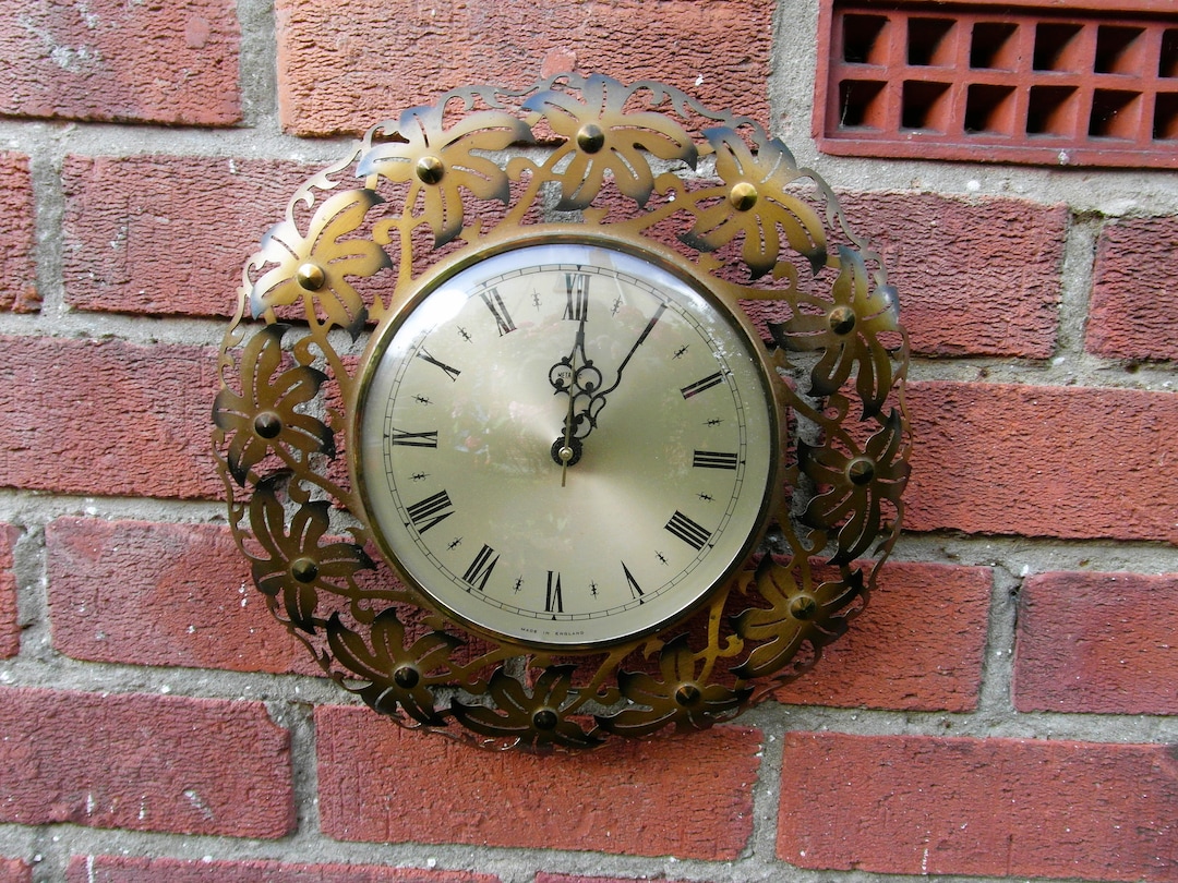 Super Retro 1960s Bronzed Floral Metal Wall Clock by METAMEC - Fully ...