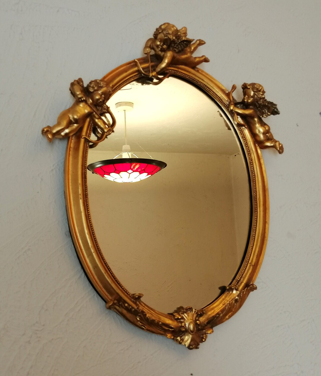 Gorgeous Vintage Gold Toned Wall Mirror With Three Cute Cupids Shooting ...