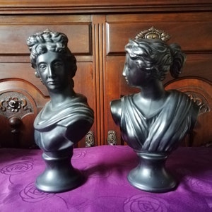 Vintage Ancient Greek Copies of Black Matt Ceramic Busts of Apollo and ...