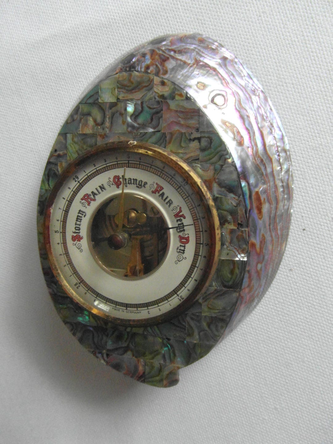 Gorgeous Small German 1960s Barometer Mounted in New Zealand Paua Shell ...