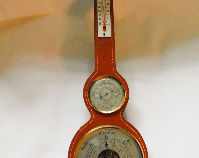 1960s Leather Clad Banjo Barometer VANTAGE SUNDEWHIDE WEATHERMASTER ...