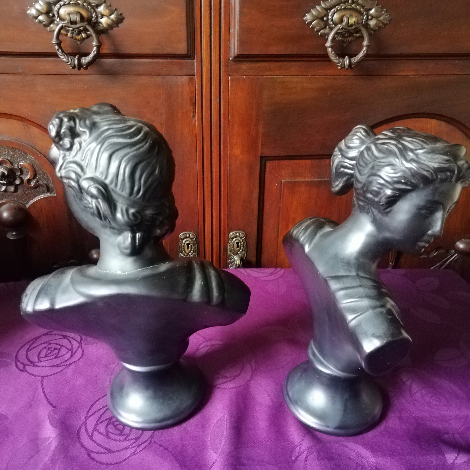 Vintage Ancient Greek Copies of Black Matt Ceramic Busts of Apollo and ...
