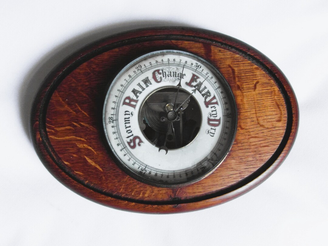 An Unusual & Attractive Oval 1920s Oak Barometer Ceramic Open Dial ...