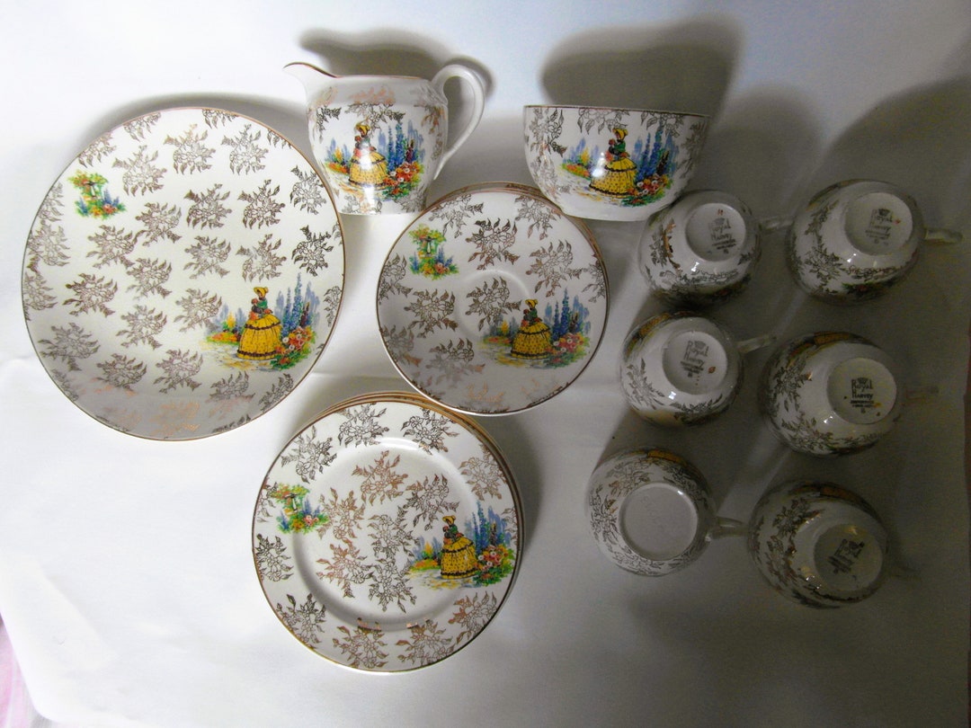 19 Piece Partial Crinoline Lady Tea Set 1950-55 Royal Harvey by Gibson ...