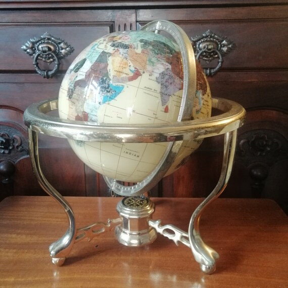 World Globe Inlaid Stone Large Semi Precious Stone Marquetry Lot