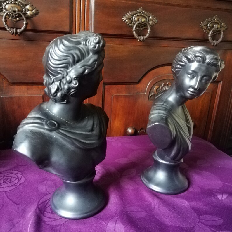Vintage Ancient Greek Copies of Black Matt Ceramic Busts of Apollo and ...
