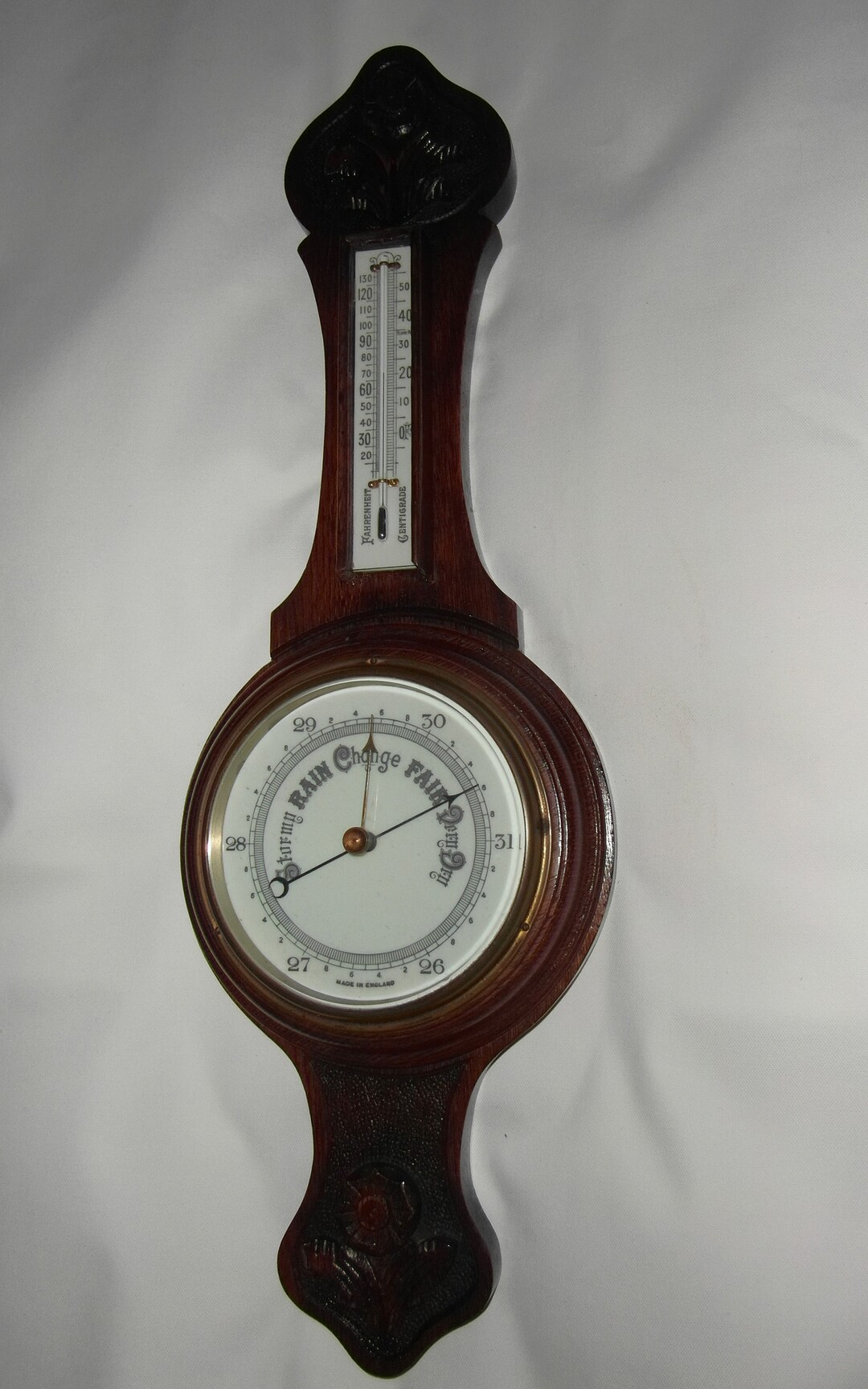 Late Victorian Carved Oak Banjo Barometer - Milk Glass -very Clean Tidy ...