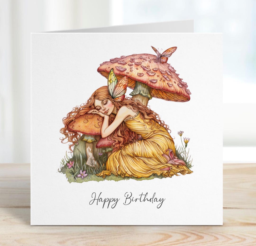 Handmade Magical Fairy Wild Toadstool Birthday Card / Happy Birthday for Her or Him Woodland ...