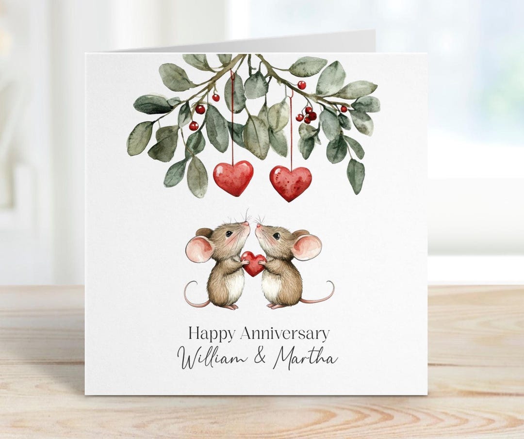 Personalised Mice Anniversary Greeting Card, Mice Hearts Happy ...