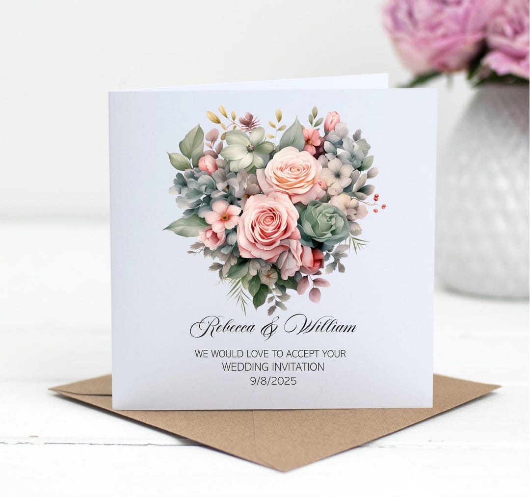 Personalised Wedding Acceptance Card Wedding RSVP Acceptance Card ...