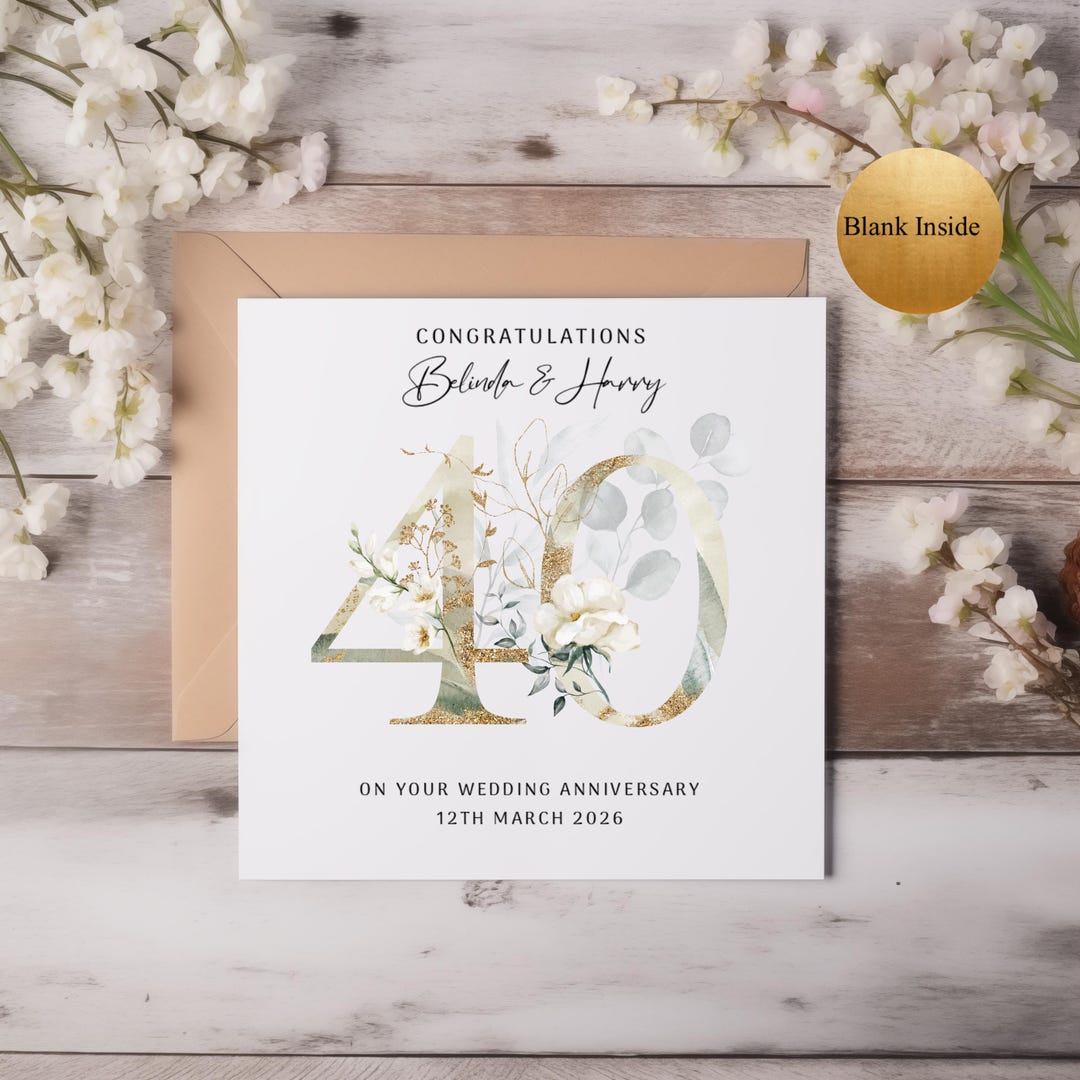 40th Wedding Anniversary Card, Personalised 40th Wedding Greeting Card ...