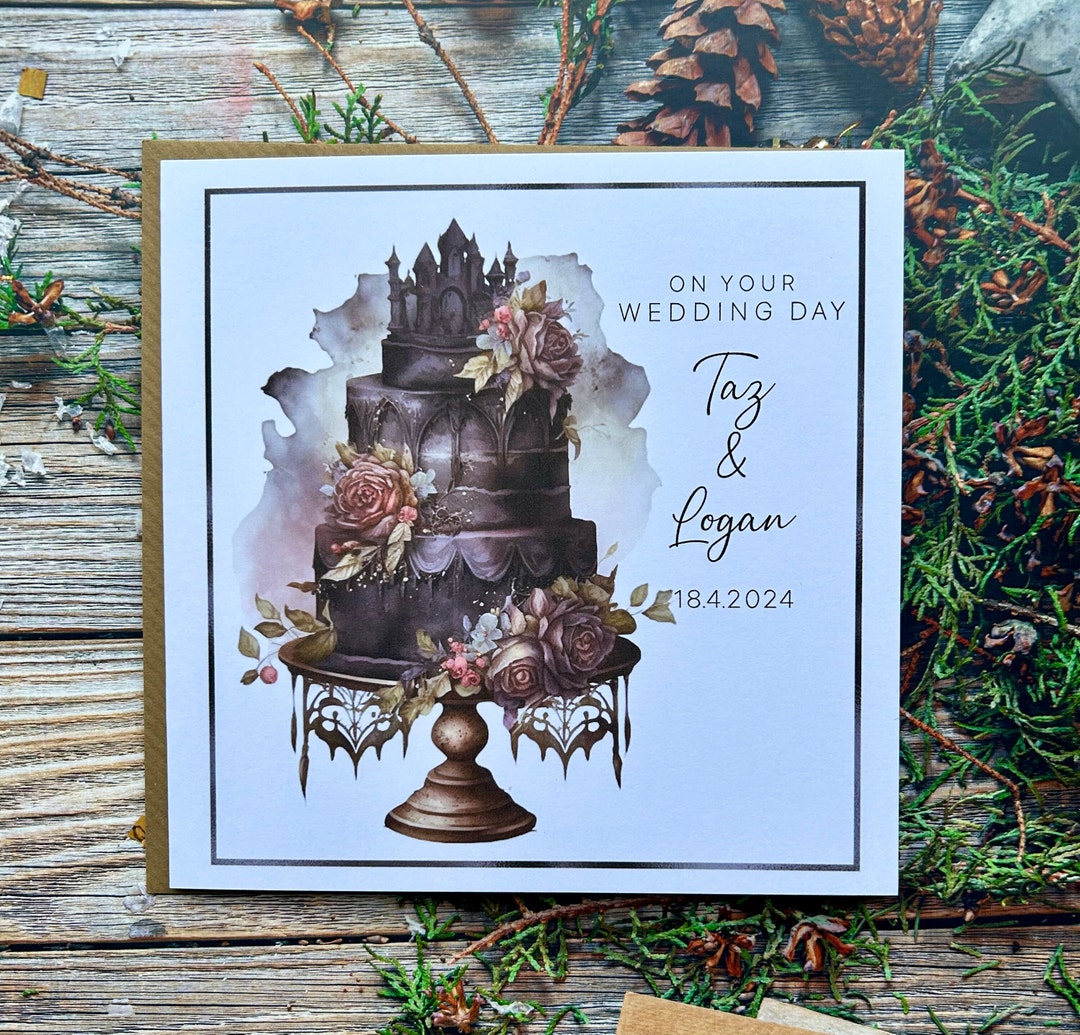 Personalised Goth Wedding Card / Black Rose Wedding Cake / Alternative ...