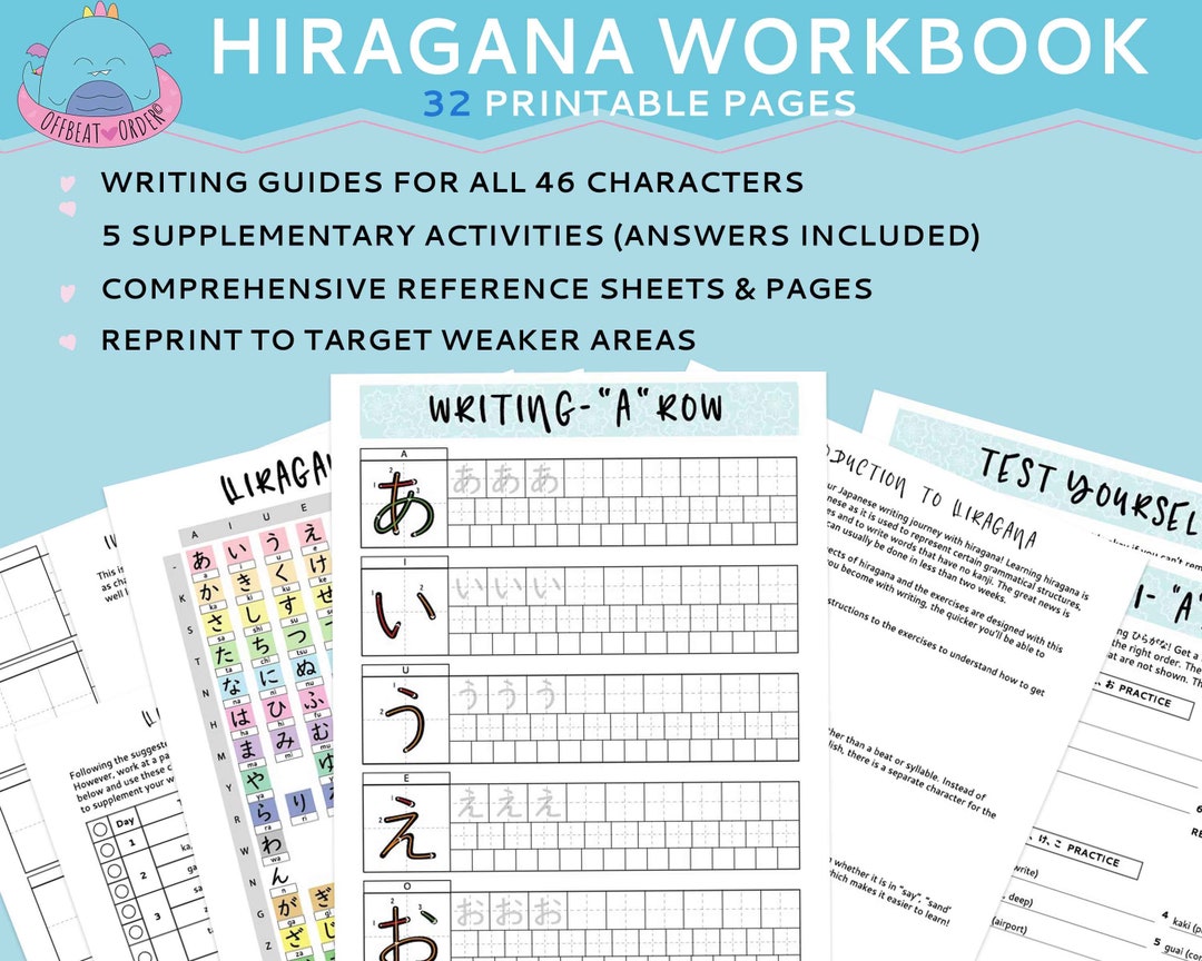JLPT N5 Hiragana Worksheet Study Printables Pack Japanese Basic Letter ...