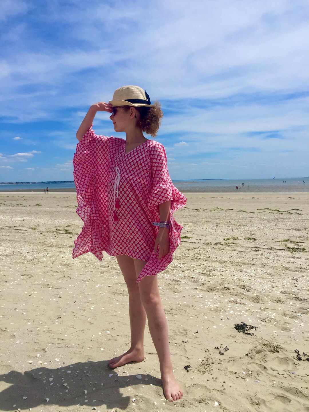 Pink Girls' Bath Poncho Caftan Beach Tunic Dress With Pink Ruffles ...