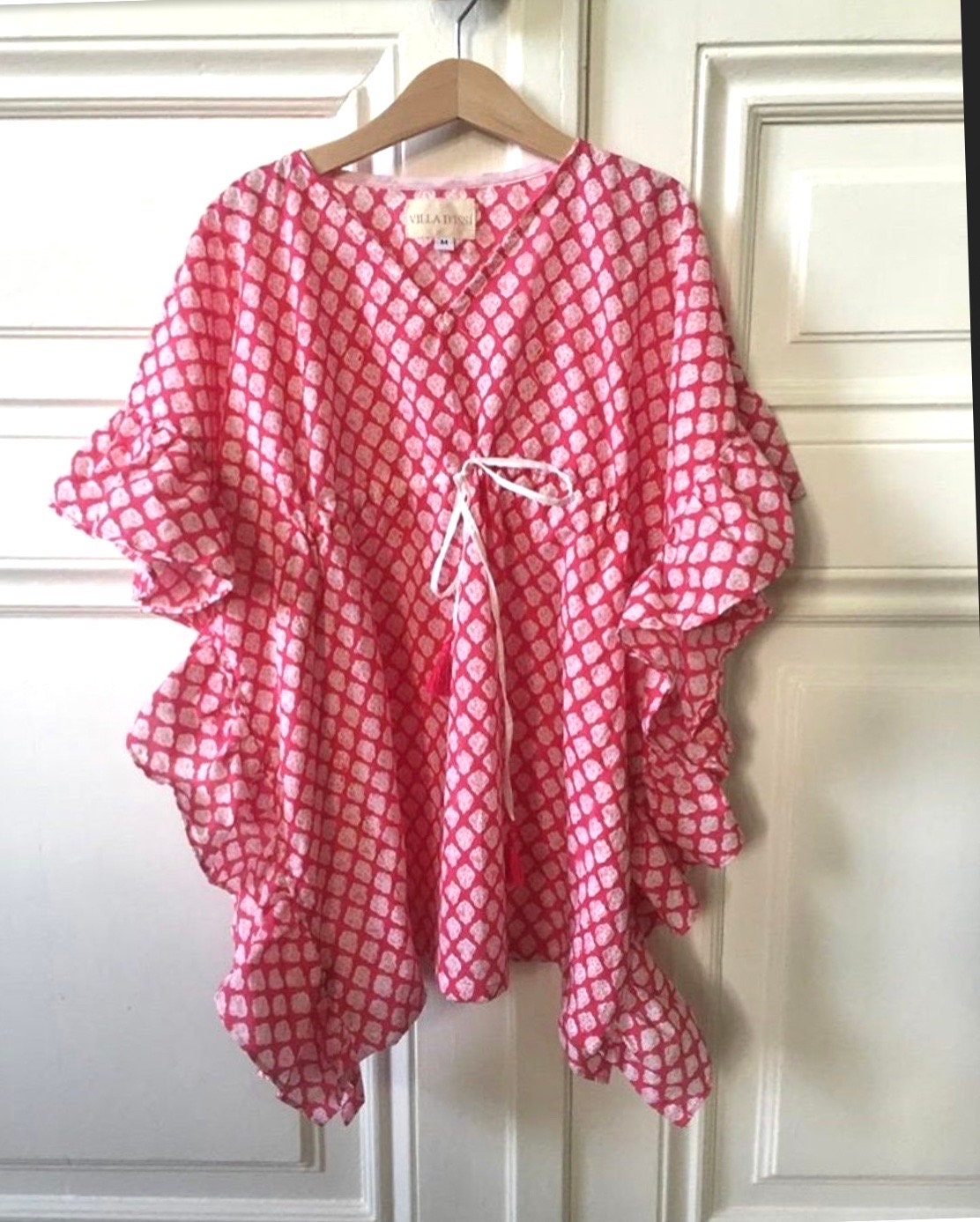 Pink Girls' Bath Poncho Caftan Beach Tunic Dress With Pink Ruffles ...