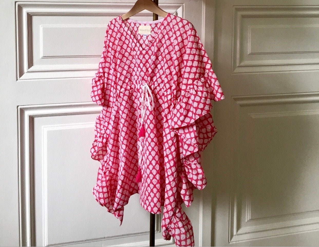 Pink Girls' Bath Poncho Caftan Beach Tunic Dress With Pink Ruffles ...