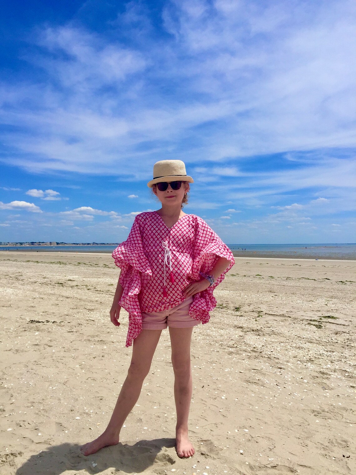 Pink Girls' Bath Poncho Caftan Beach Tunic Dress With Pink Ruffles ...
