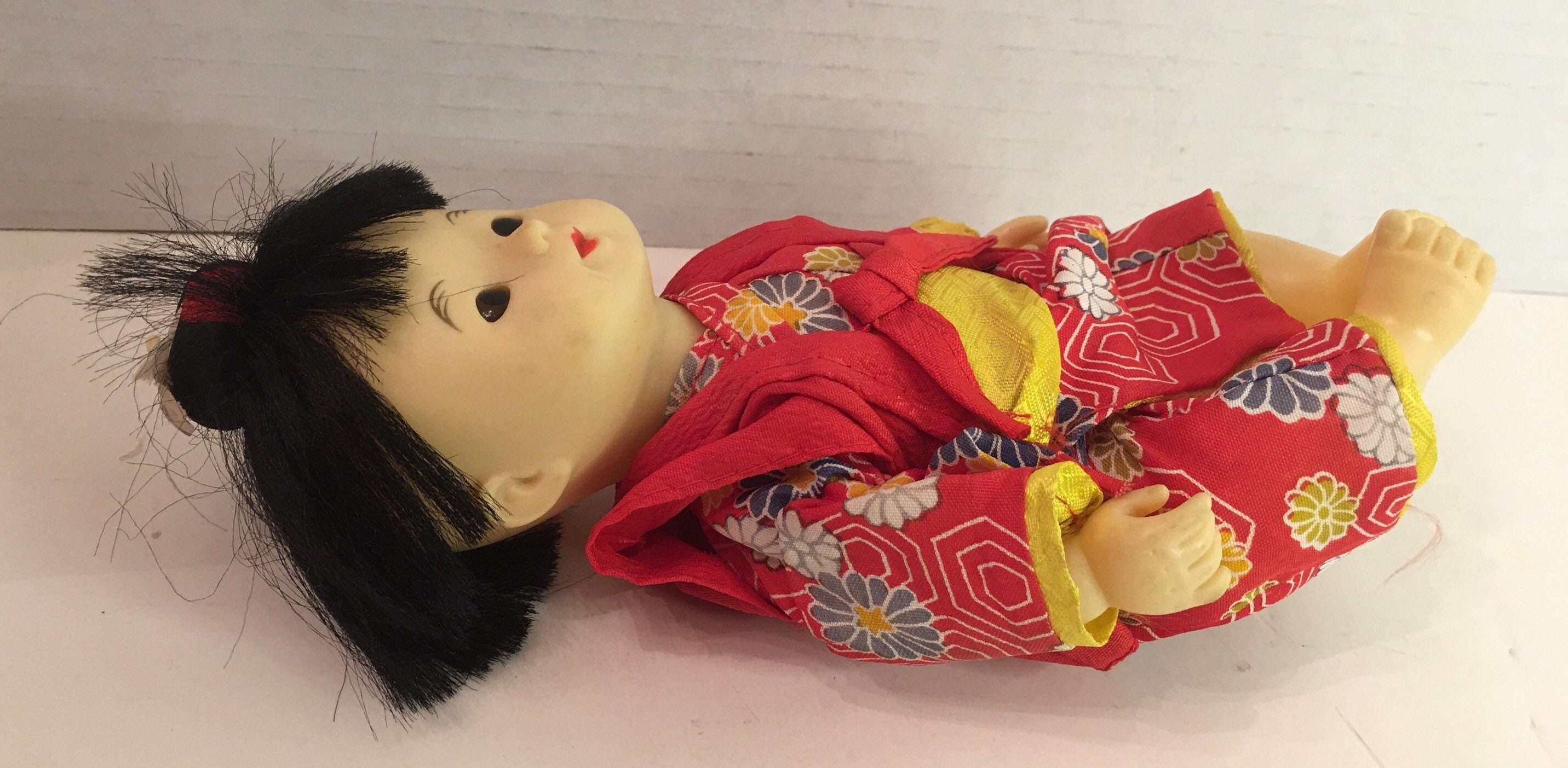 Small Cute Japanese Girl Doll Silk Red Kimono Bow Tie in Hair - Etsy