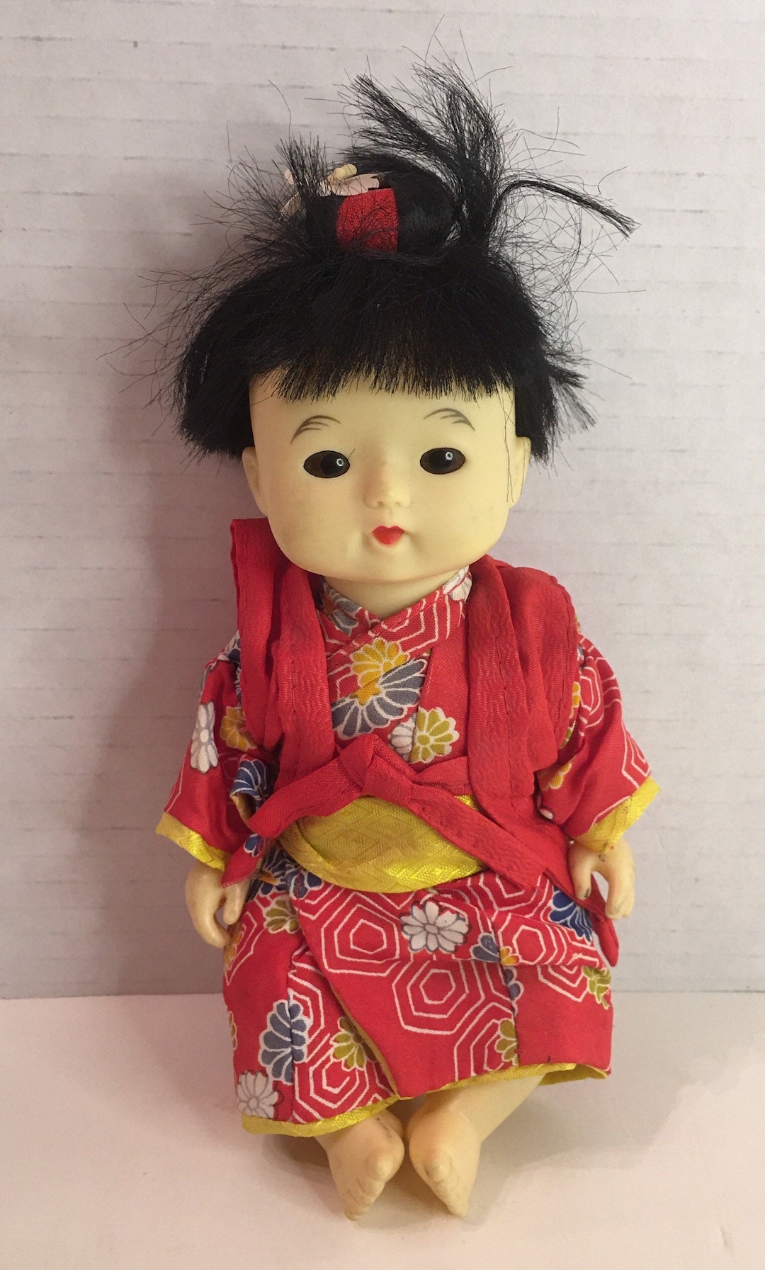 Small Cute Japanese Girl Doll Silk Red Kimono Bow Tie in Hair - Etsy