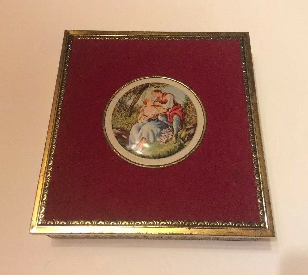 Linette Antique Cookie Tin Box With Art Felt Top West Germany - Etsy