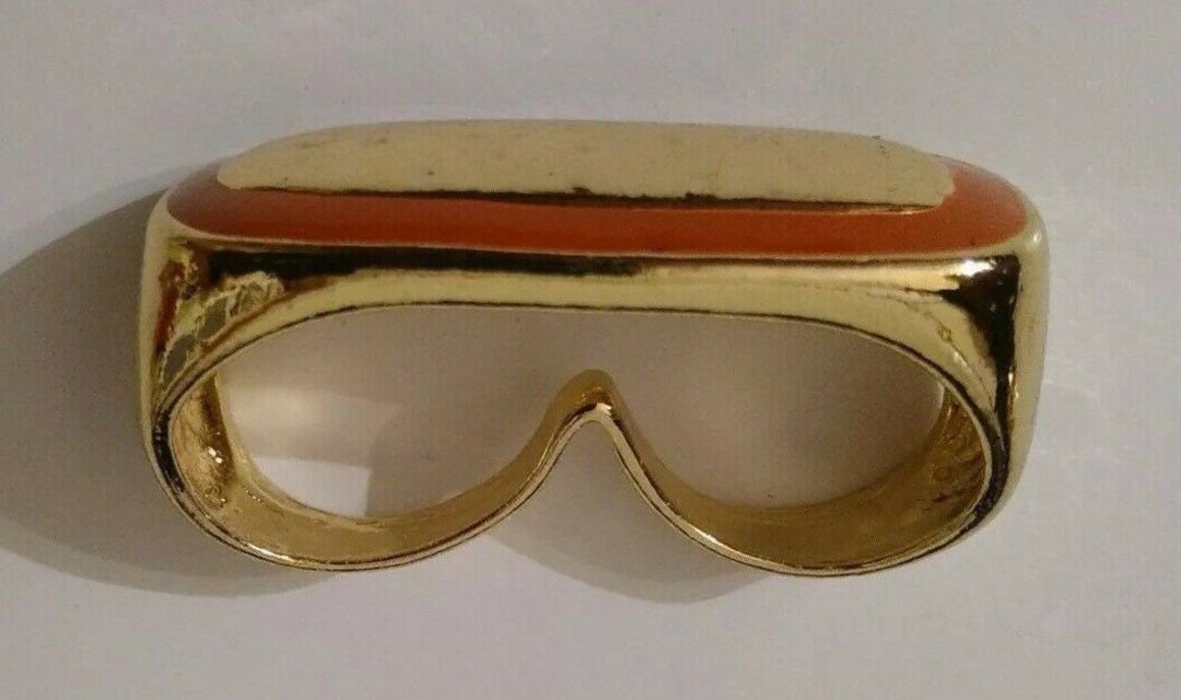Two Finger Yellow Gold Plated Two Finger Ring With Colored Rim - Etsy