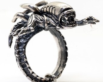 Alien Head Ring .925 Solid Sterling Silver Band Metal Biker | Etsy