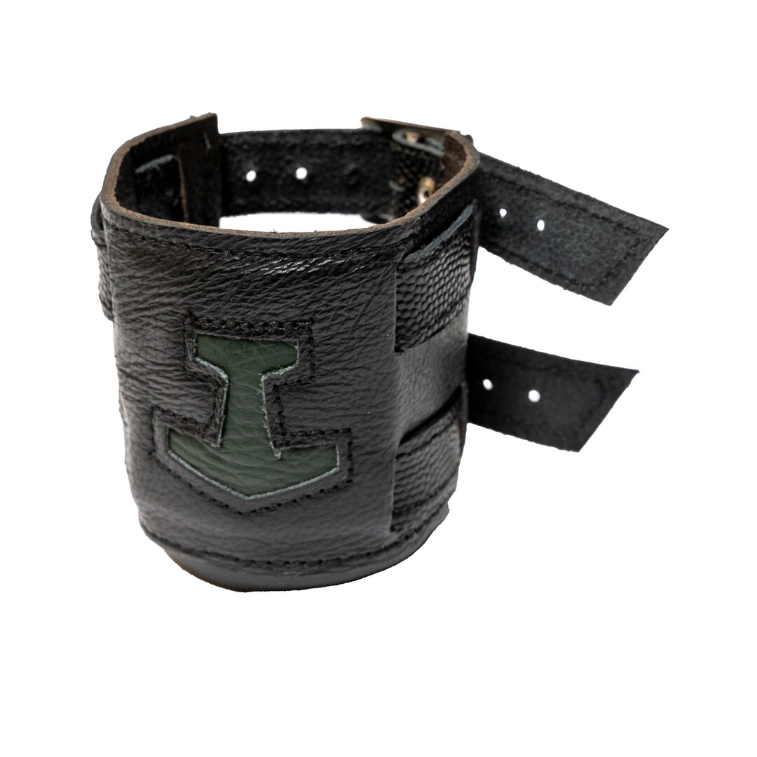 Real Leather Thor's Hammer Wide Wristband Wrist Cuff Attached With a ...