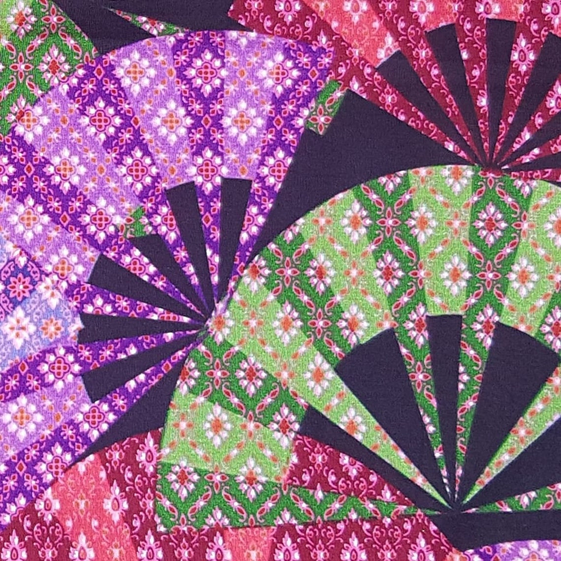 Beautiful bandana with pink purple & green printed fans | Etsy