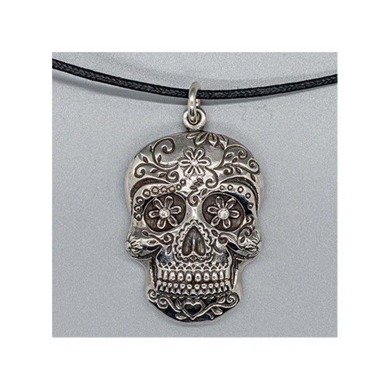 Sugar Skull Candy Pendant Handmade From .925 Silver With Cubic Zirconia ...