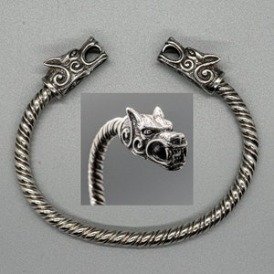 Beautifully Handmade Celtic Wolf Head Silver .925 Torc Bangle Bracelet ...