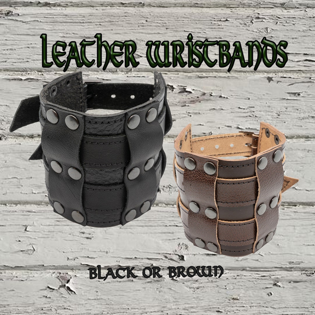 Wide Real Leather Wristband Attached With Strong Buckles Wrist Cuff ...