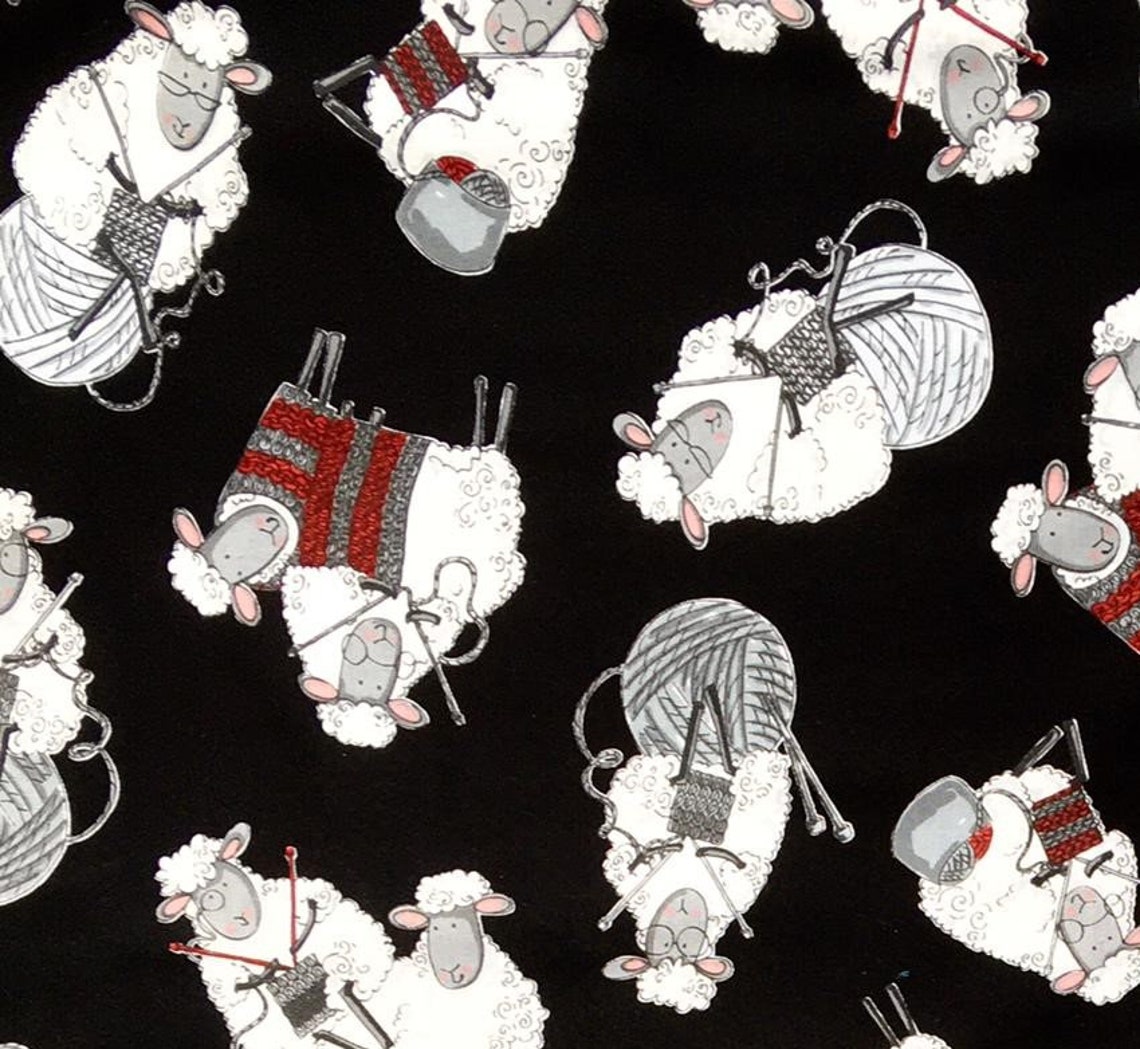 Funky Knitting Sheep Adorn This Gorgeous Timeless Treasures - Etsy