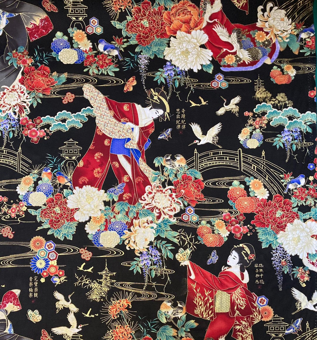 Fat Quarter Beautiful Japanese Geisha in Traditional Kimono & Oshiroi ...