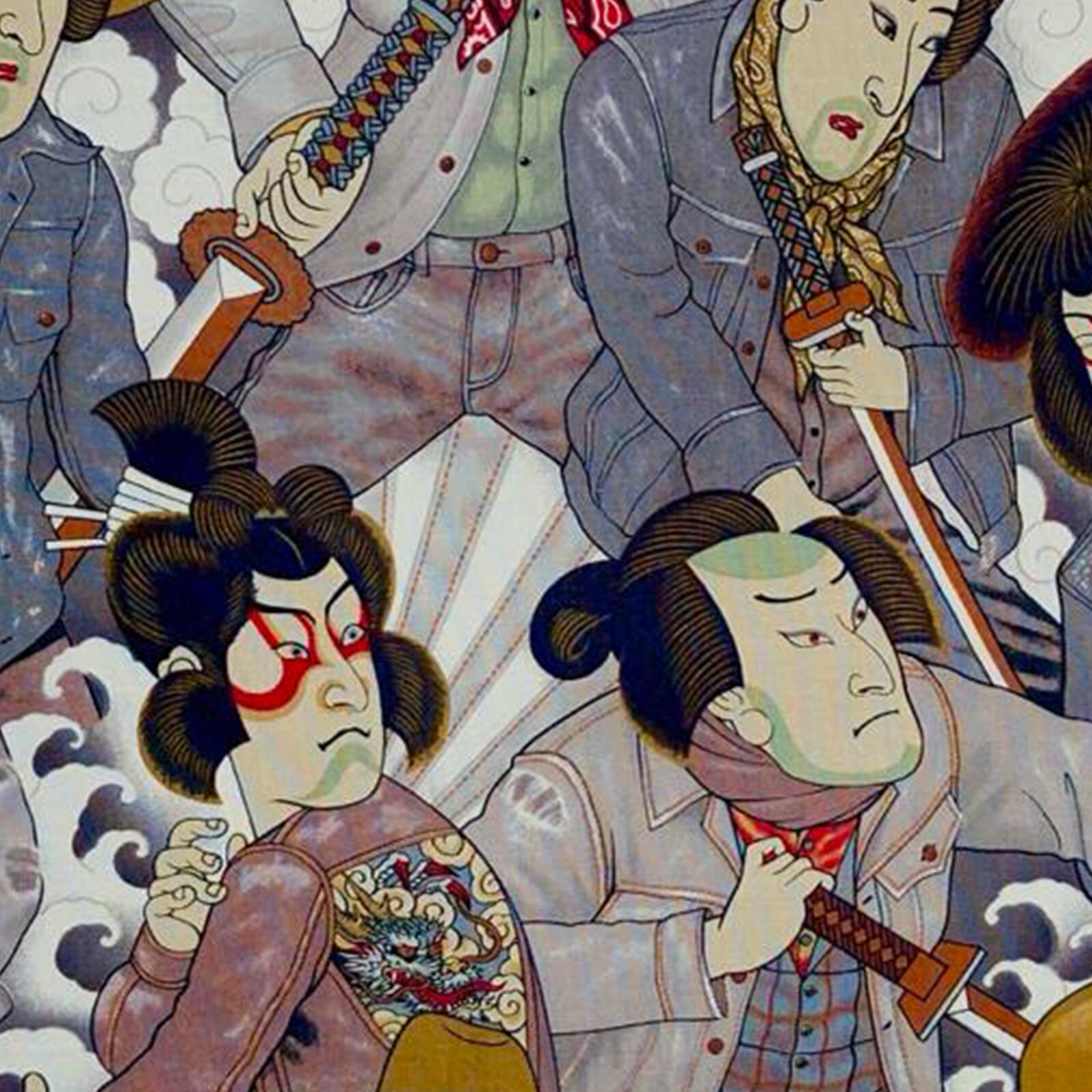 Japanese Samurai Sumo Wrestlers in Denim Alexander Henry 100% - Etsy ...