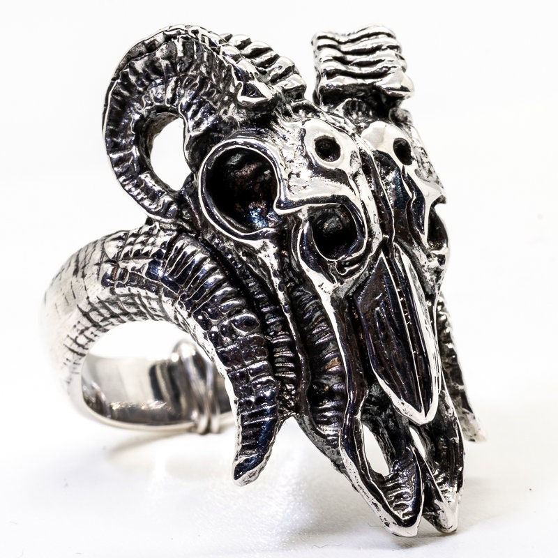 Voodoo Ram Skull Ring .925 Solid Sterling Silver Long Horn Goat Native ...