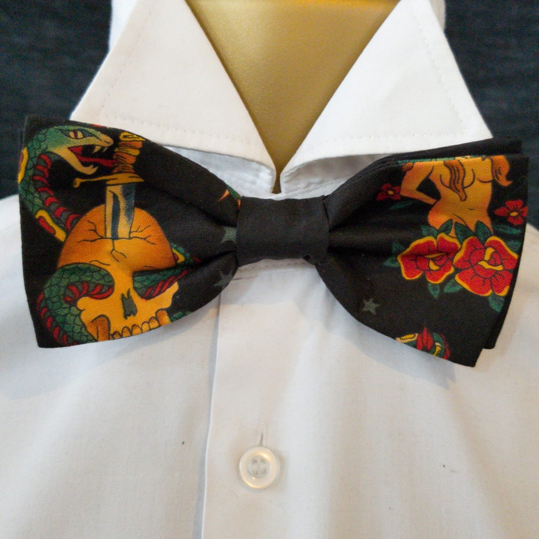 Traditional Tattoo Designs Printed on This Stylish Bow Tie, Dickie Bow ...