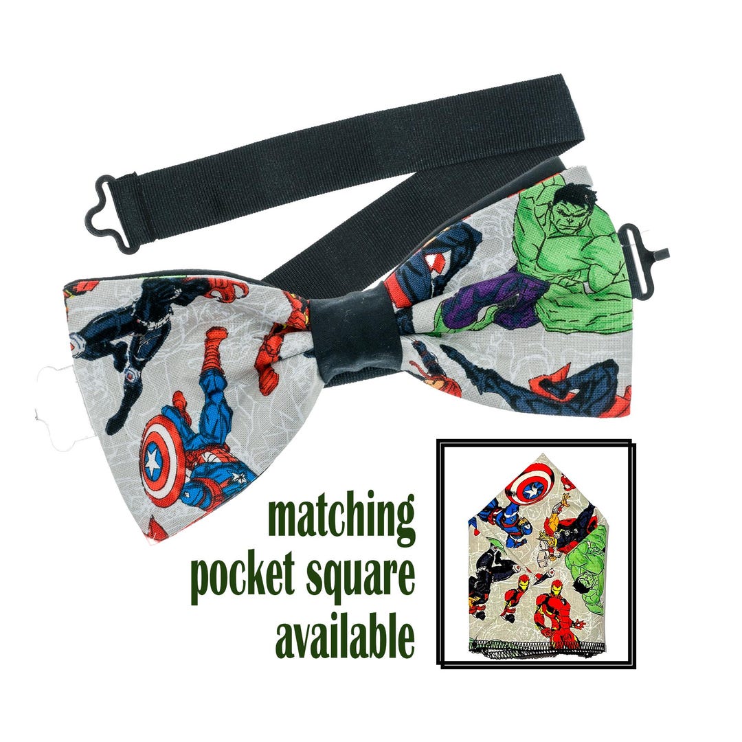 Marvel Superhero Bow Tie & Pocket Square Perfect Accessory for Weddings ...