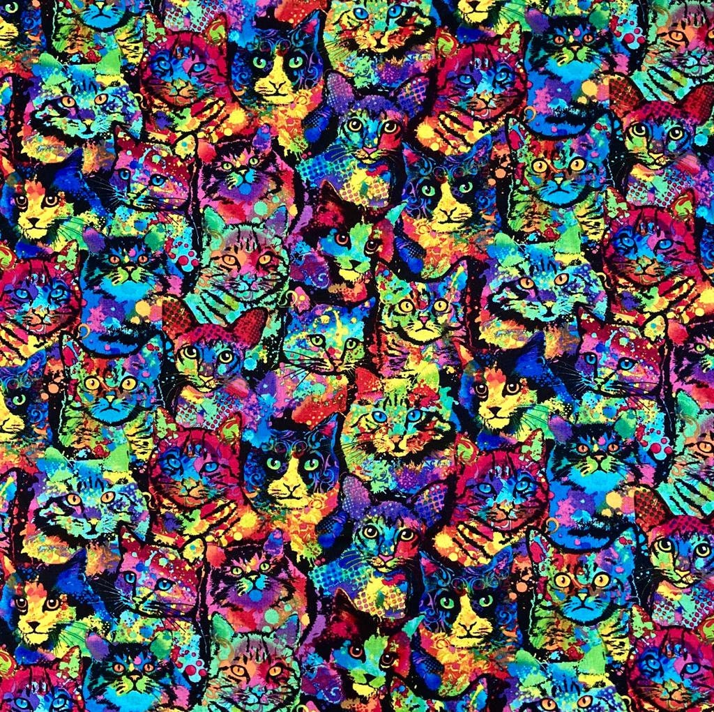 Crazy Painted Cats Timeless Treasures 100% Cotton Fabric Perfect for ...