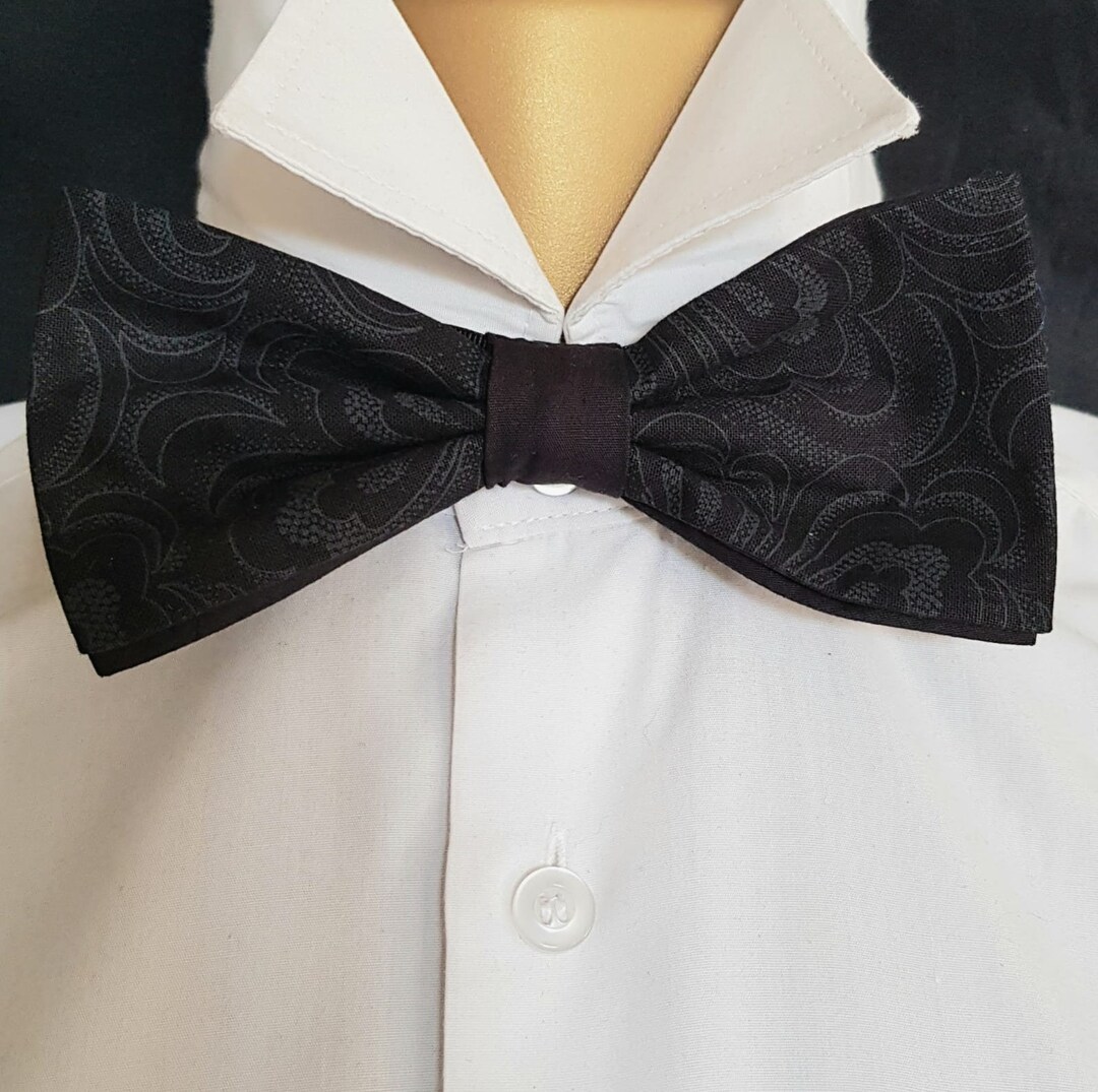 Elegant and Sophisticated Black Floral Bow Tie Perfect for Weddings ...