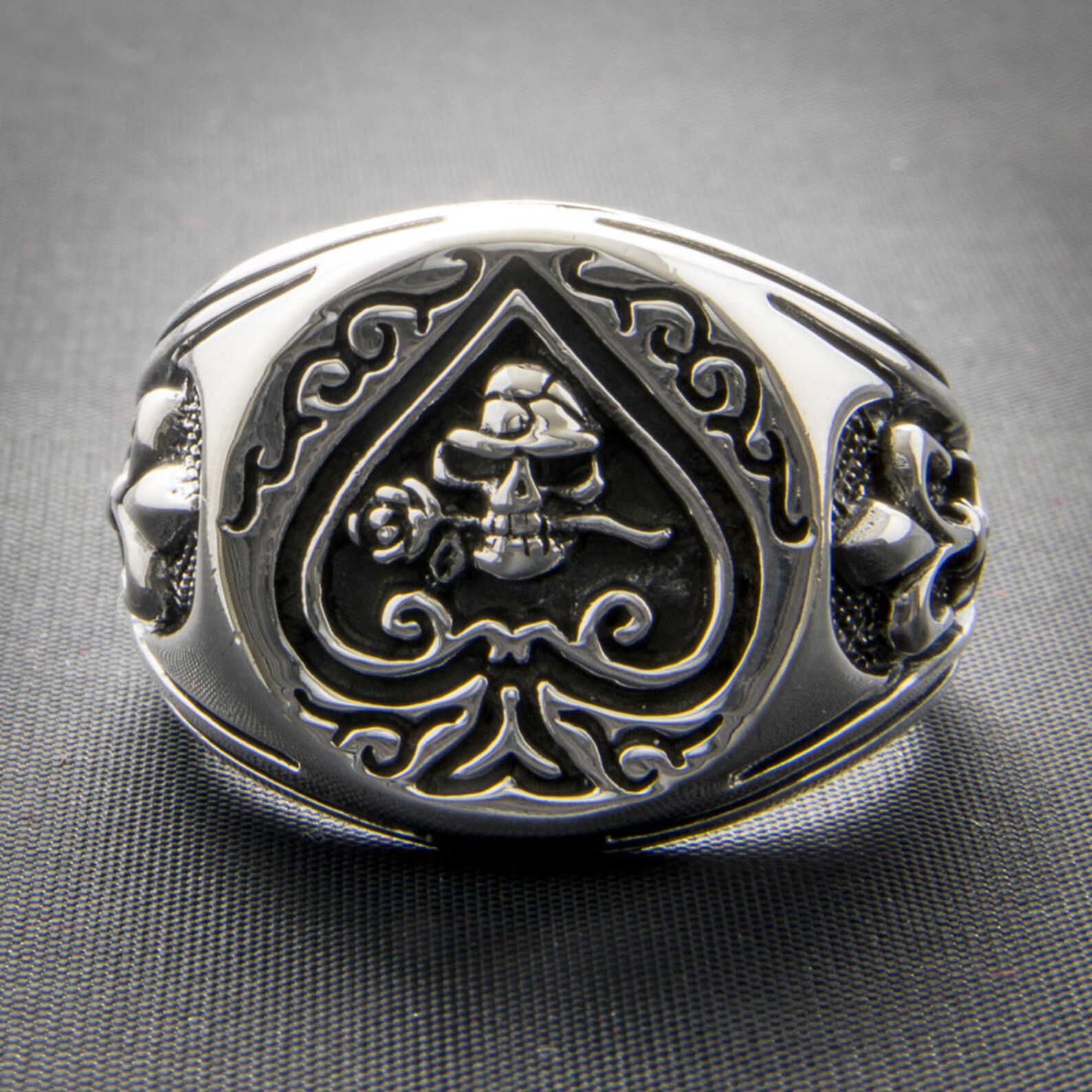 Ace of Spades Skull Ring .925 Sterling Silver Biker Goth - Etsy