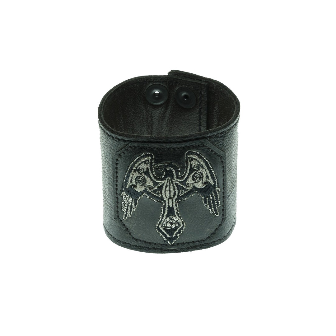 Beautifully Embroidered Odin's Raven in Blue on Our Handmade Leather ...