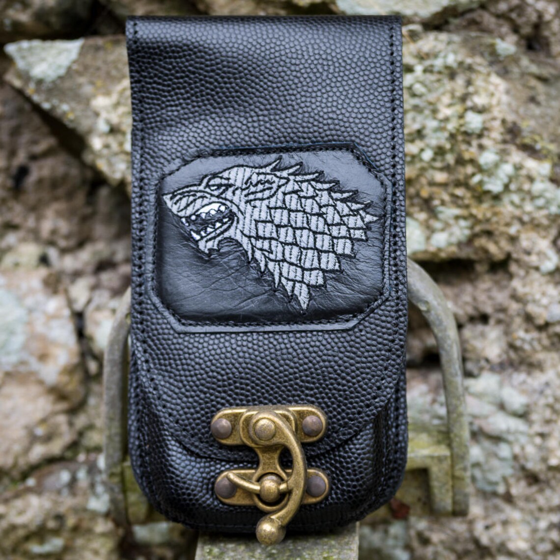 Leather Embroidered Wolf Mobile Cell Phone Pouch Stark Wolf Belt Loop ...